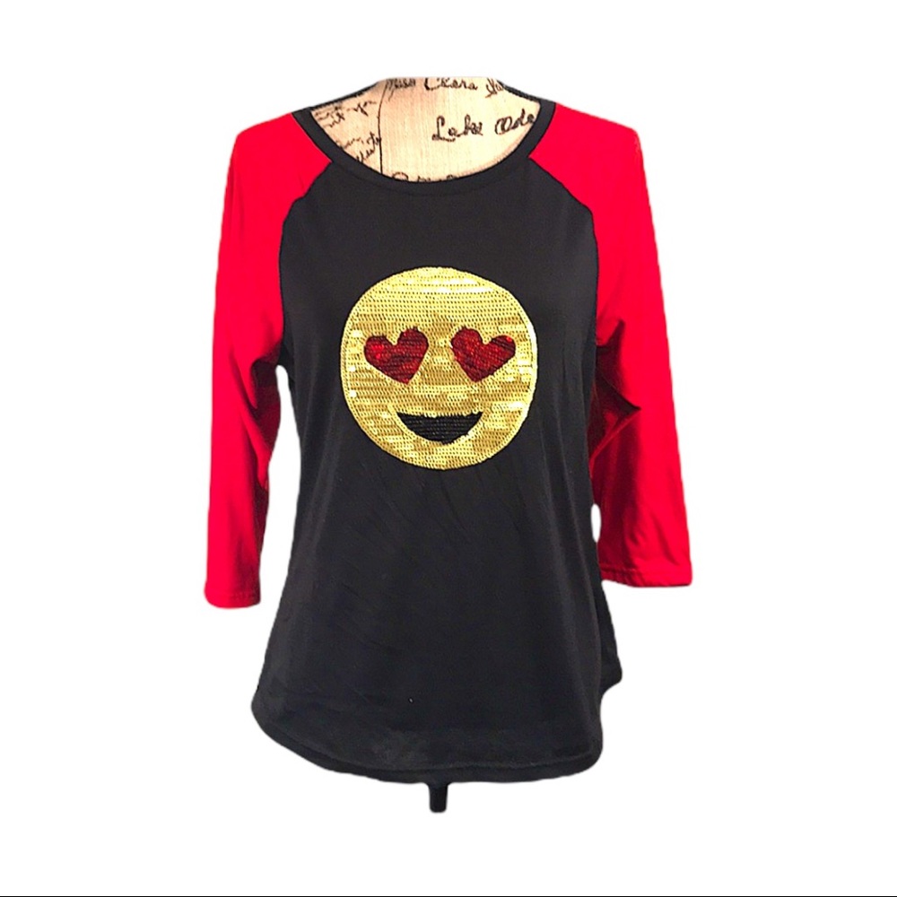 Gold Sequin Shimmer Smiley Face Emoji Black With Red … - Gem